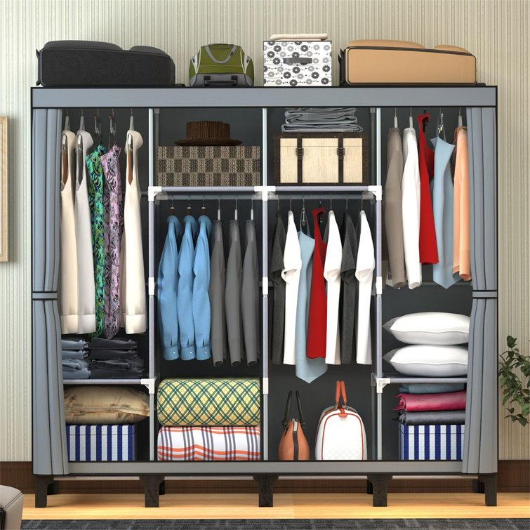 Canvas Wardrobe Four Column Portable Wardrobes For Bedroom 165 45 175 Cm New Base Design Fabric Wardrobe Large Storage Space Foldable Wardrobe